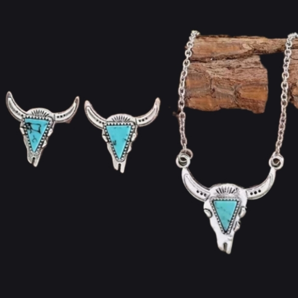 Jewelry | Host Pick Nwt Boho Set Silver Plated Inlaid Turquoise Cow ...